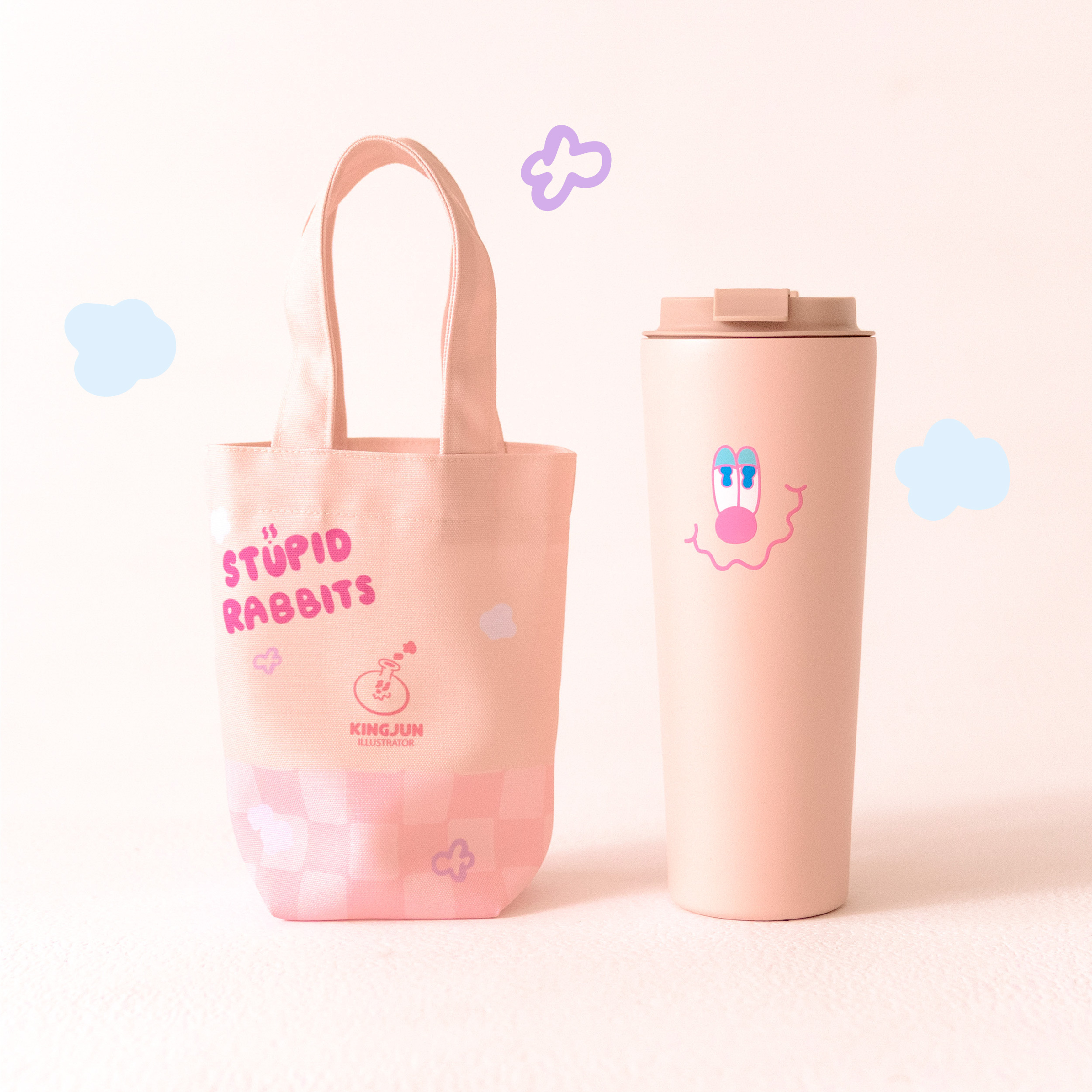 (獨家)【慢慢挑 x Kingjun 保溫2way隨行吸管杯】700ml水壺（含吸管\不含飲料袋）｜蠢兔搖滾粉