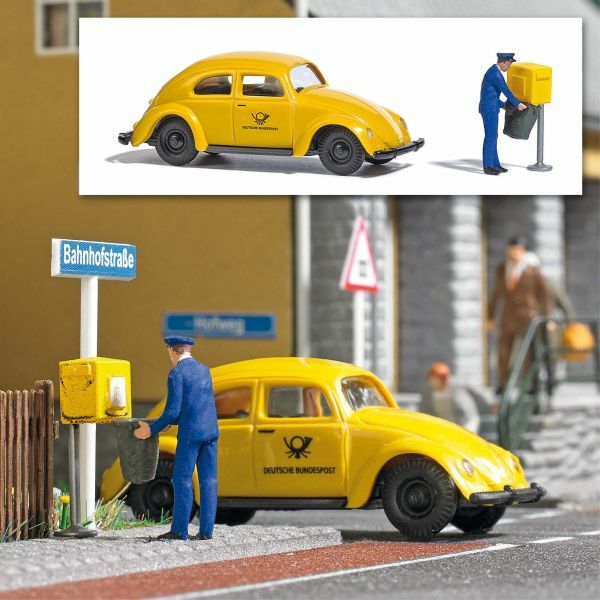 Busch 7887 HO規 Briefkastenleerung 收信的郵差與郵務車