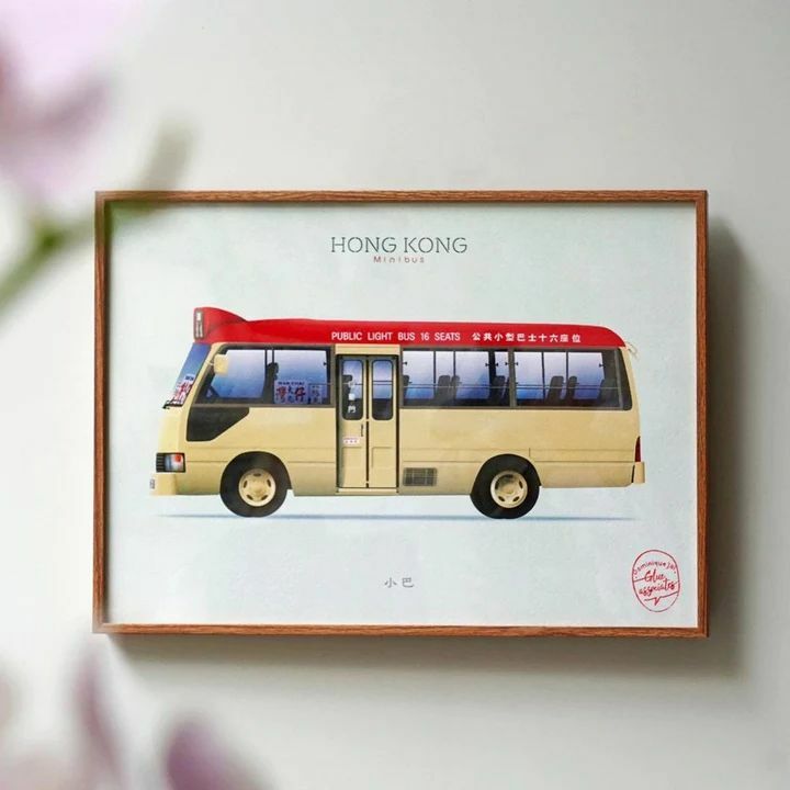 HK Transportation Picture with frame - Red Minibus