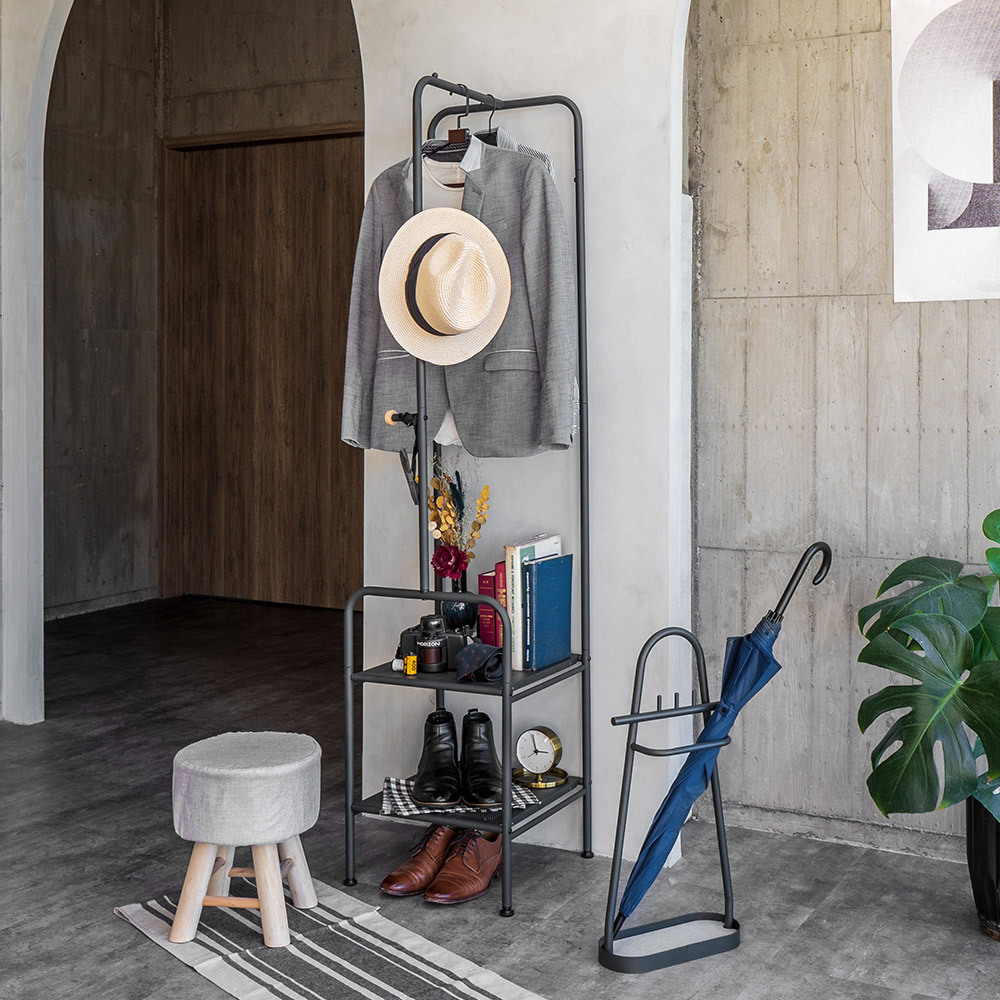 LIGFE 幾何立方雙層吊掛衣帽架-霧灰