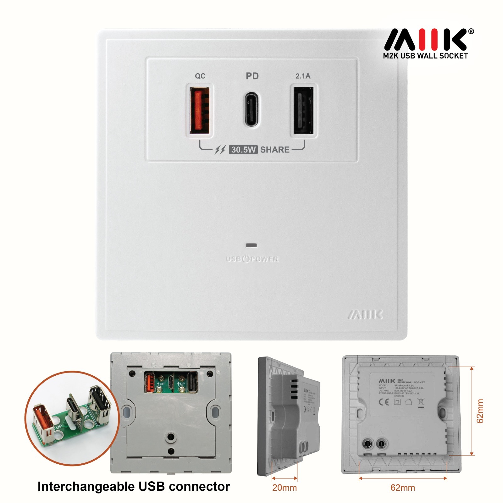 M2K PDQC Type C/USB充電插座 (Power Station)