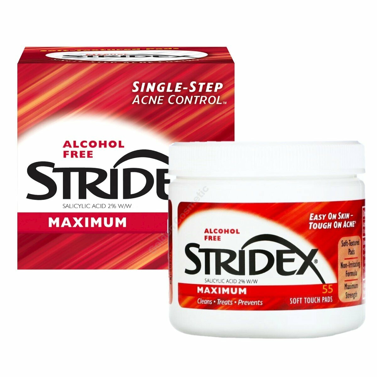 Stridex - 2%水楊酸 有效抗痘 去黑頭潔面片 不含酒精 55片 - 紅/綠 (平行進口)