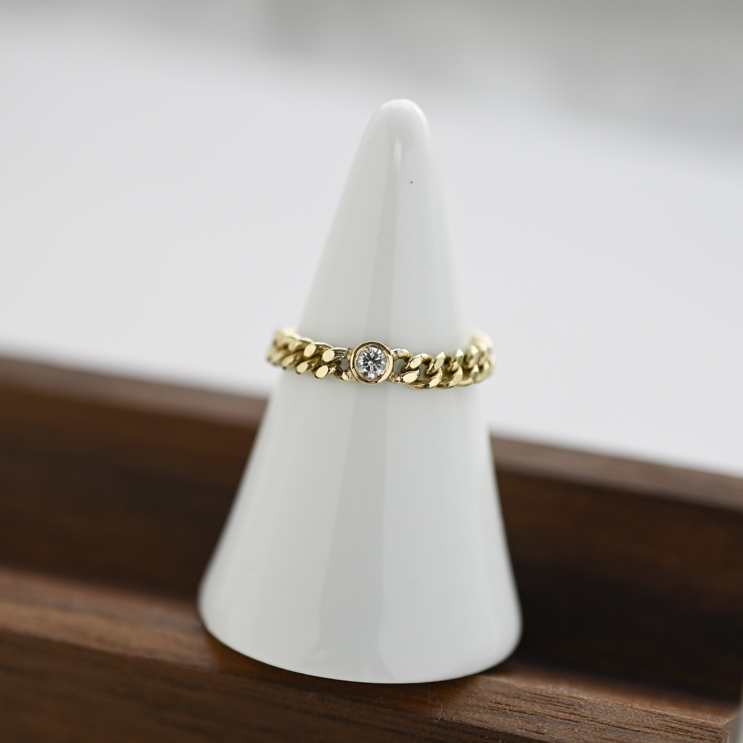 18K Mini 0.10ct Cuban Diamond Chain Ring