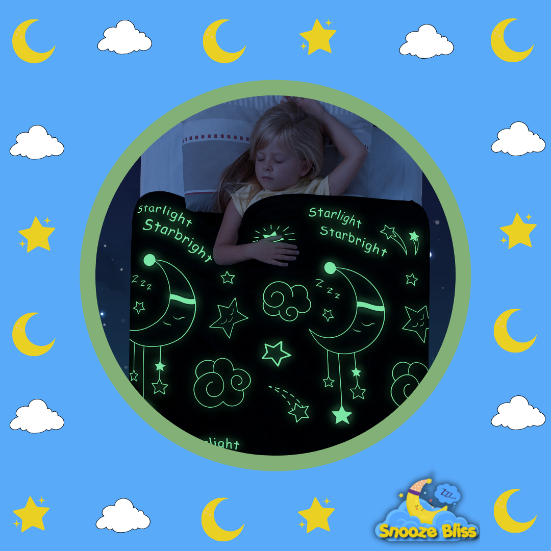 美國 Snooze Bliss 夜光保暖毯 - 灰星星月亮