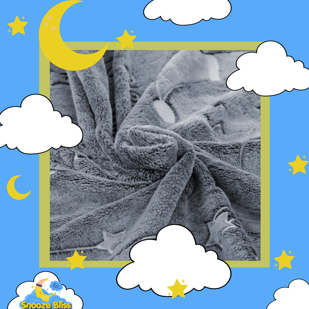 美國 Snooze Bliss 夜光保暖毯 - 灰星星月亮