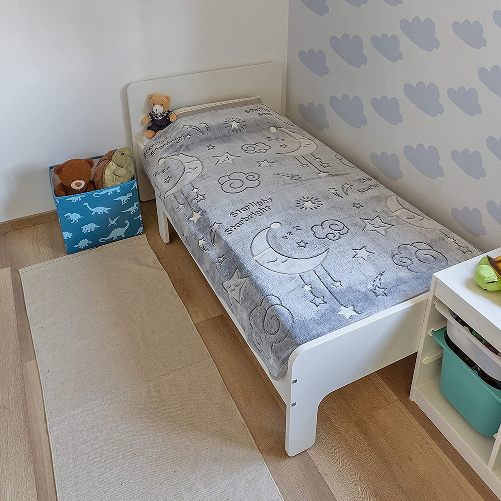 美國 Snooze Bliss 夜光保暖毯 - 灰星星月亮