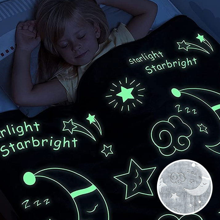 美國 Snooze Bliss 夜光保暖毯 - 灰星星月亮