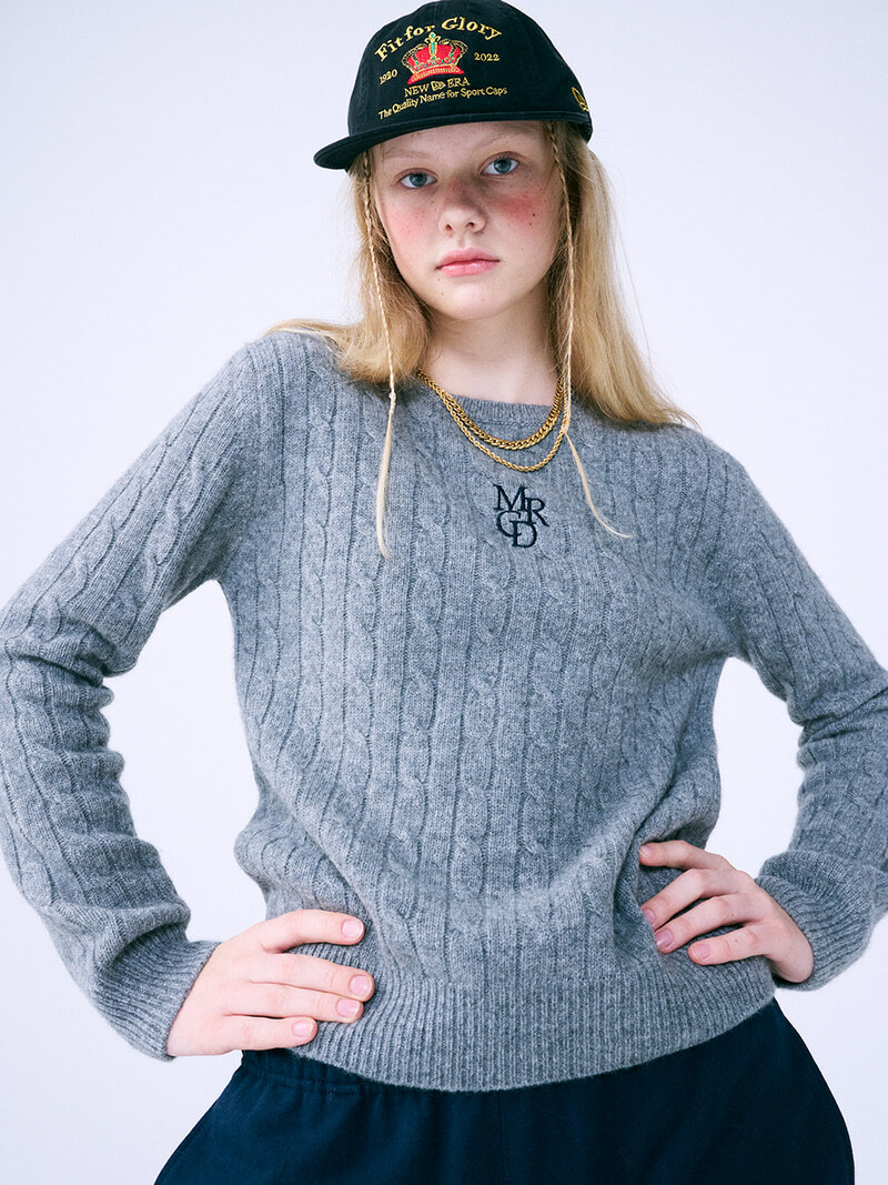 Mardi Mercredi CASHMERE BLENDED CABLE CREW NECK MRCD_GR