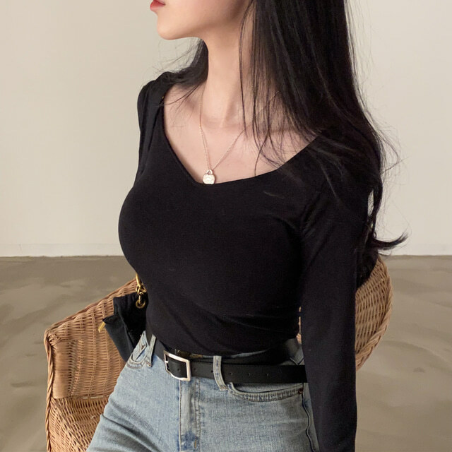 KR SLIM SQUARE-V NECK TEE (4 COLORS)