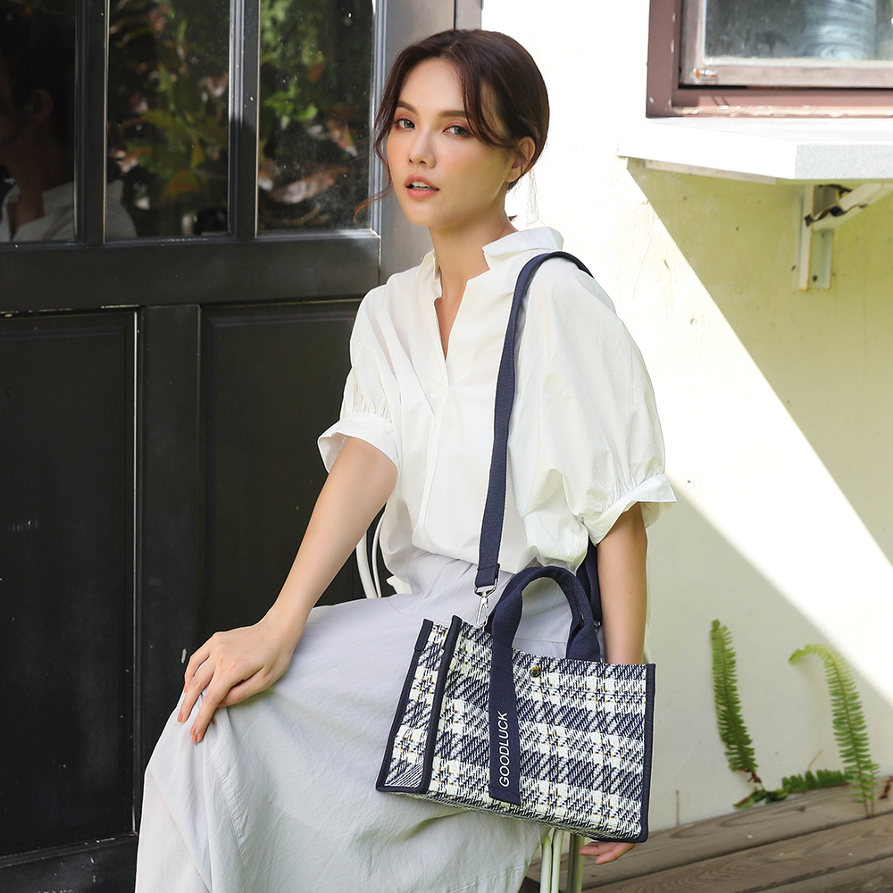 極厚磅機能兩用功能托特包 GOODLUCK 藍格子
