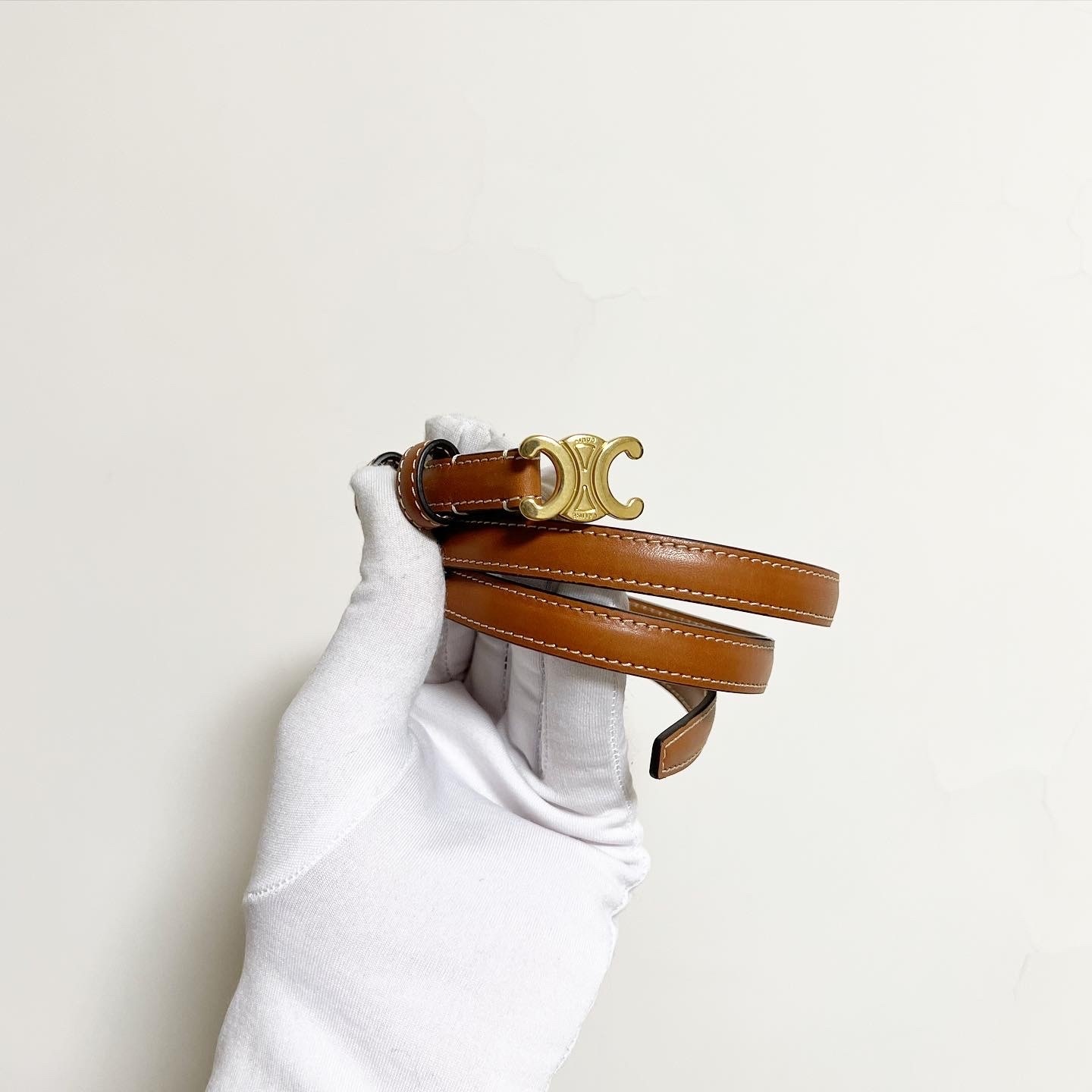 CELINE Logo Belt 1.3cm 75cm(Tan)