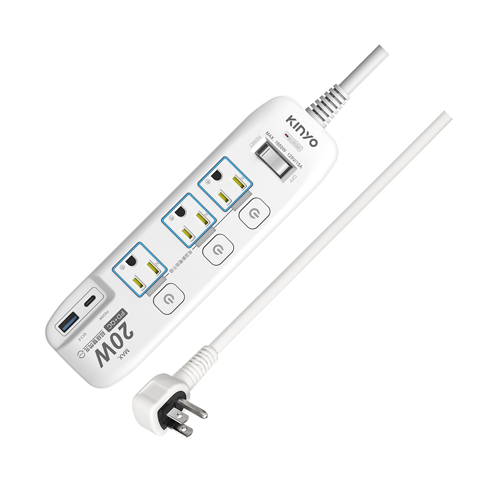 【KINYO】4開3插PD+USB延長線 (GIPD-343)