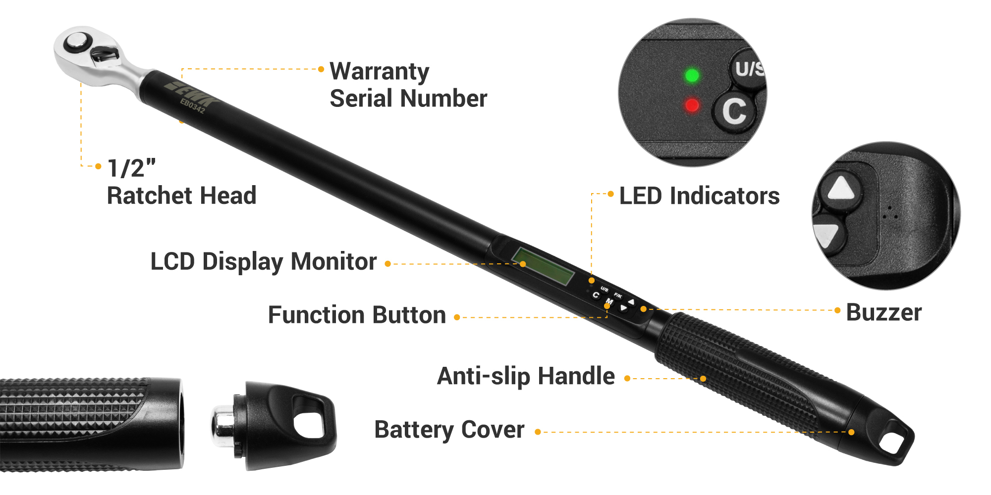 1/2" Drive Digital Torque Wrench, 12 - 250 Ft-Lbs | EWK