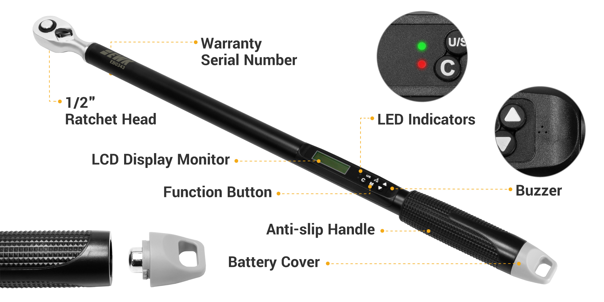 1/2" Digital Angle /Torque Wrench, 12 - 250 Ft-Lb | EWK