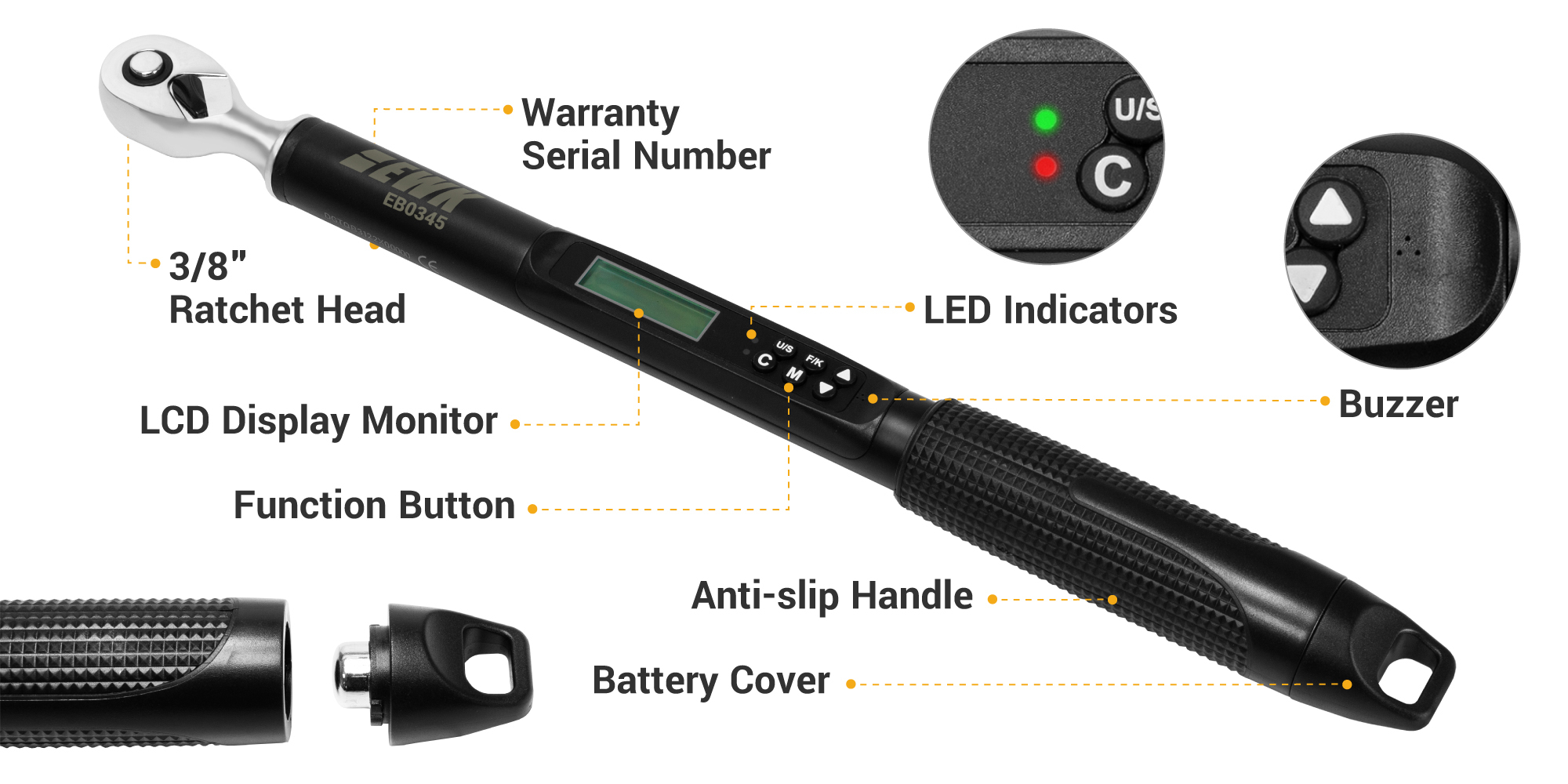 3/8" Drive Digital Torque Wrench, 5 - 100 Ft-Lbs | EWK