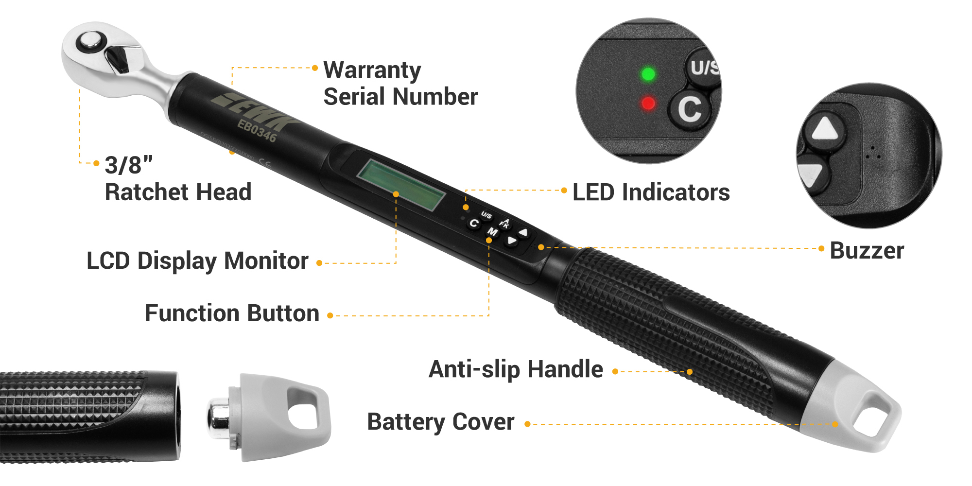 3/8" Digital Angle / Torque Wrench, 5 - 100 Ft-Lb | EWK
