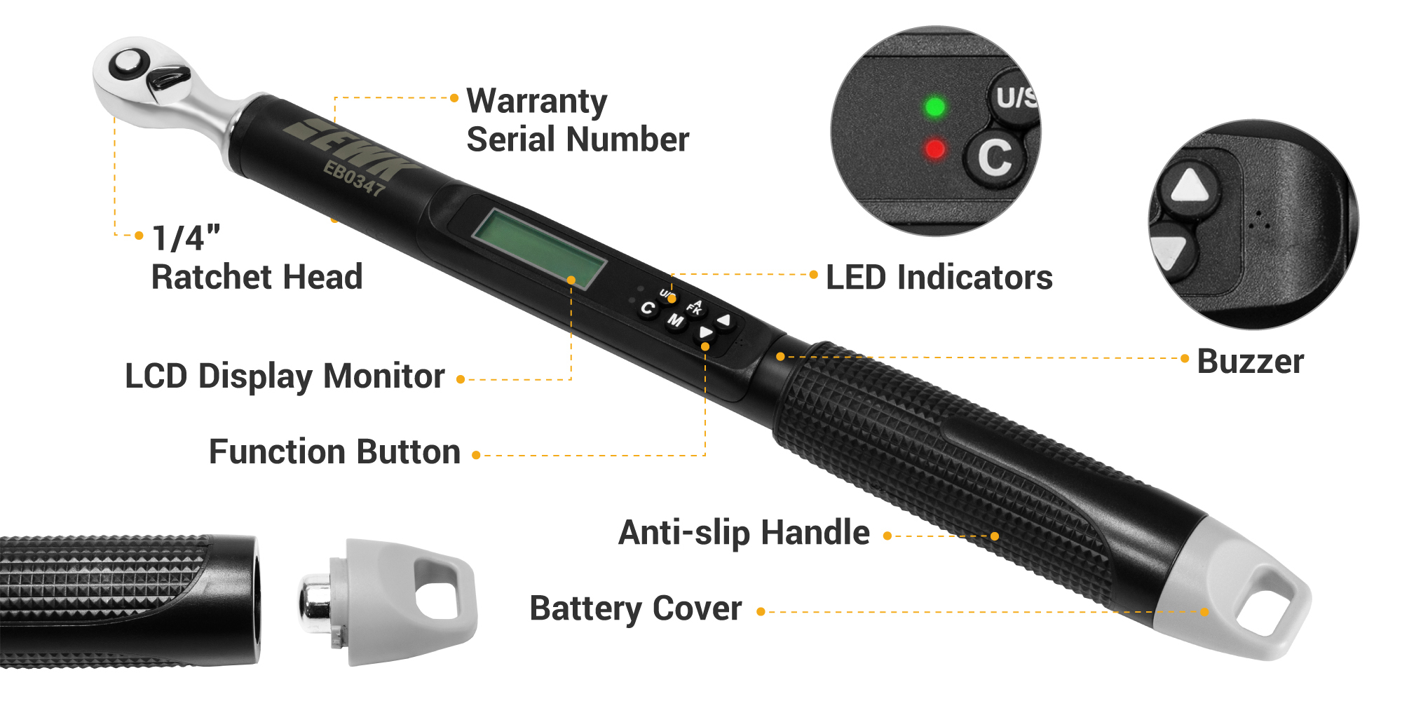 1/4" Digital Angle / Torque Wrench, 1 - 22 Ft-Lbs | EWK