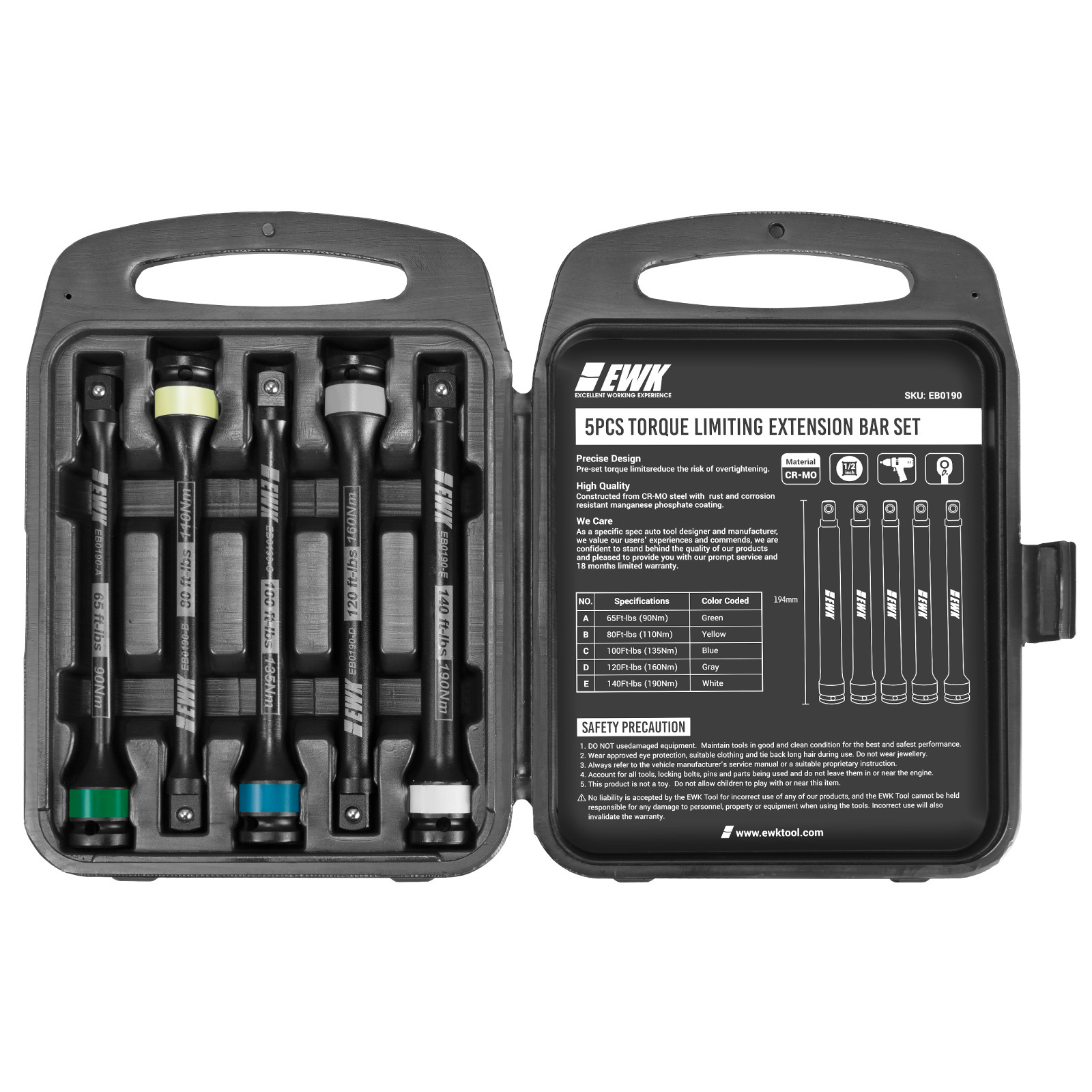 5 Pcs 1/2" Torque Limiting Stick, 65 - 140 Ft-lbs | EWK