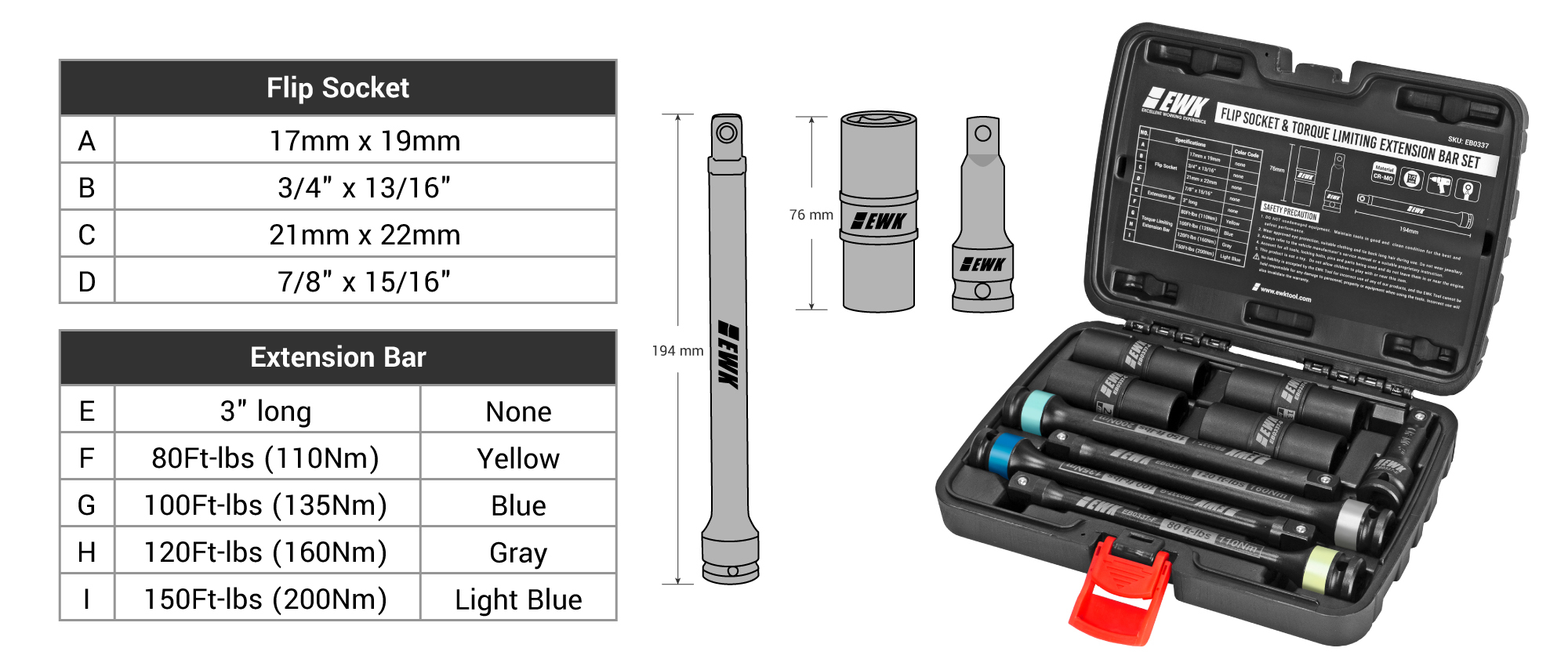 1/2" Flip Impact Socket & Torque Limiting Stick | EWK