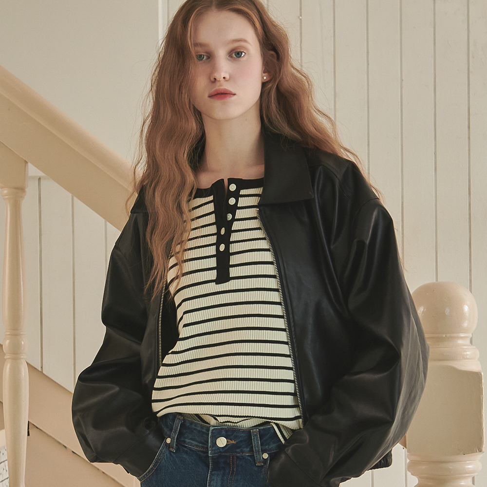 RONRON ECO LEATHER BLOUSON JACKET Black