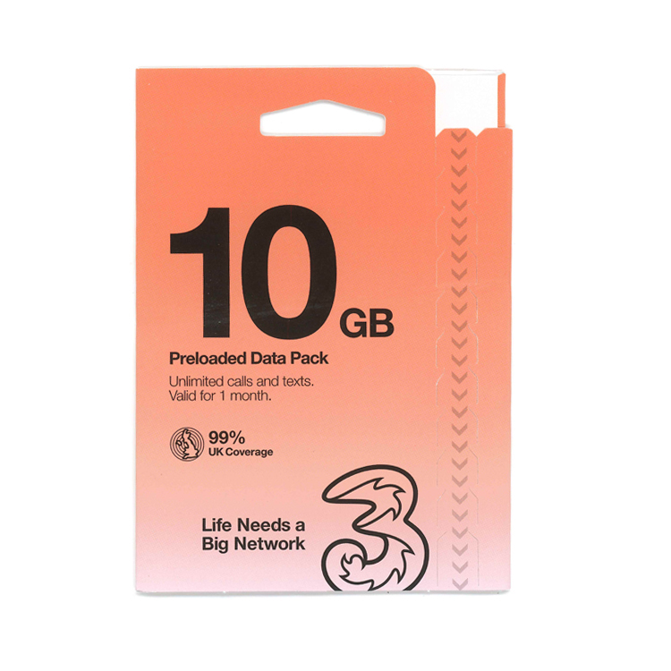 3UK - UK & Europe 70+ Regions 5G/4G/3G Data Sim Card