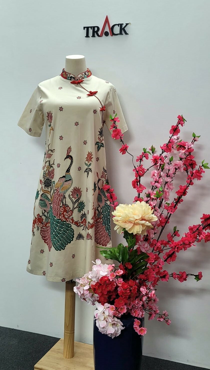 Batik print Qipao Peacock with Swirl background (BQPS)