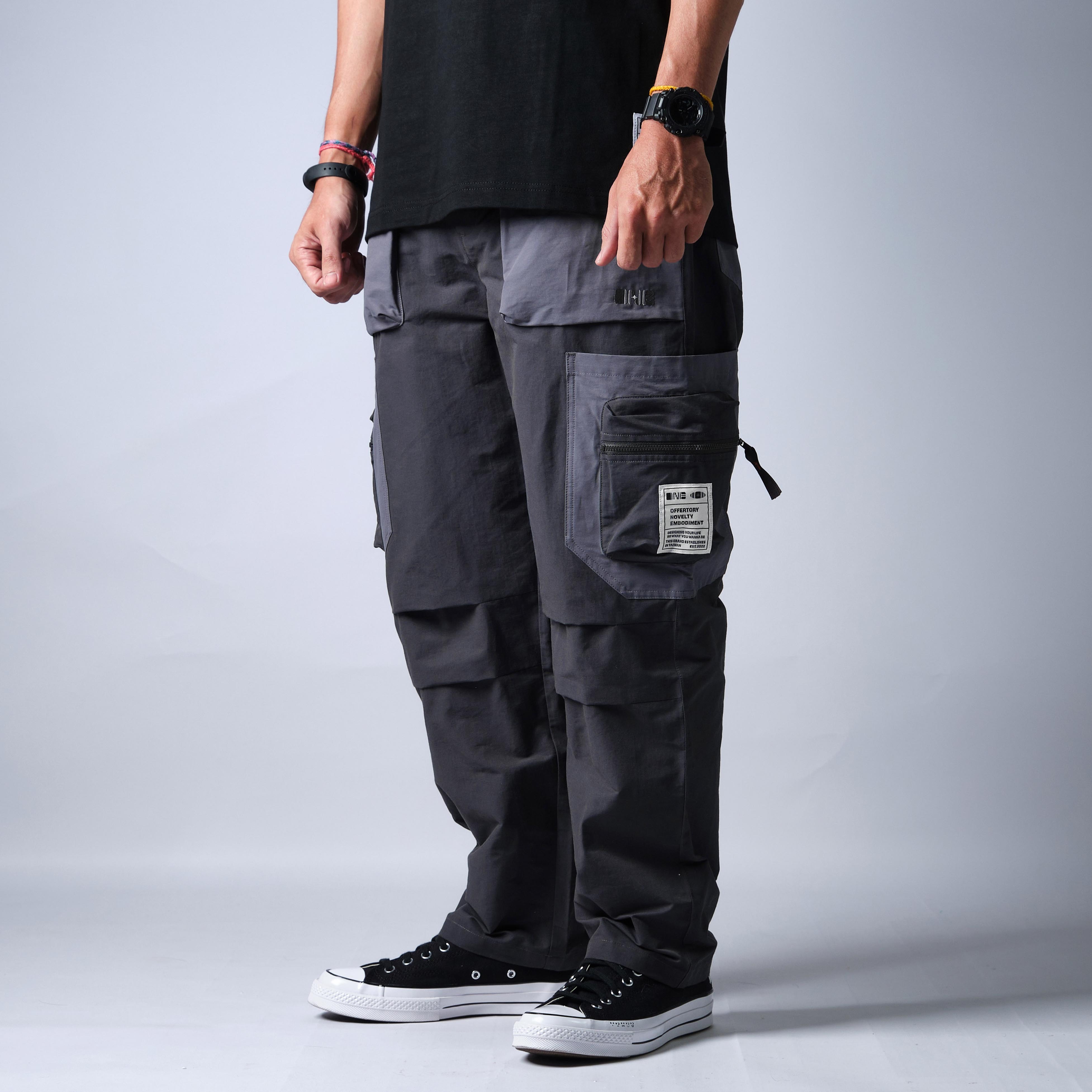 One - Splice Multi-Pockets Pants - Dark Gray