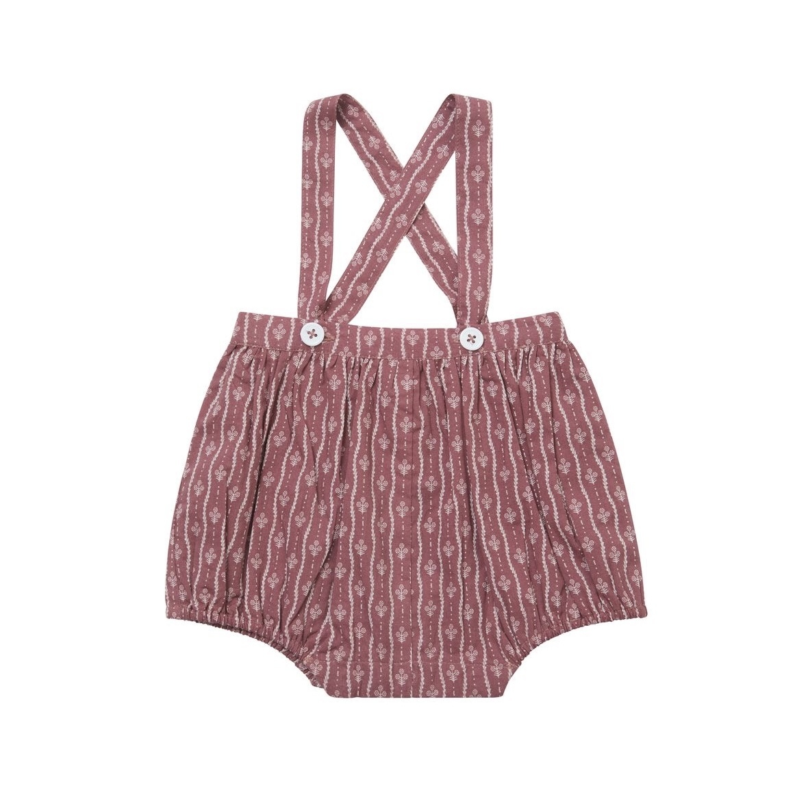 Caramel - PARE BABY ROMPER - TRELLIS PRINT 莓果色格子花吊帶屁褲