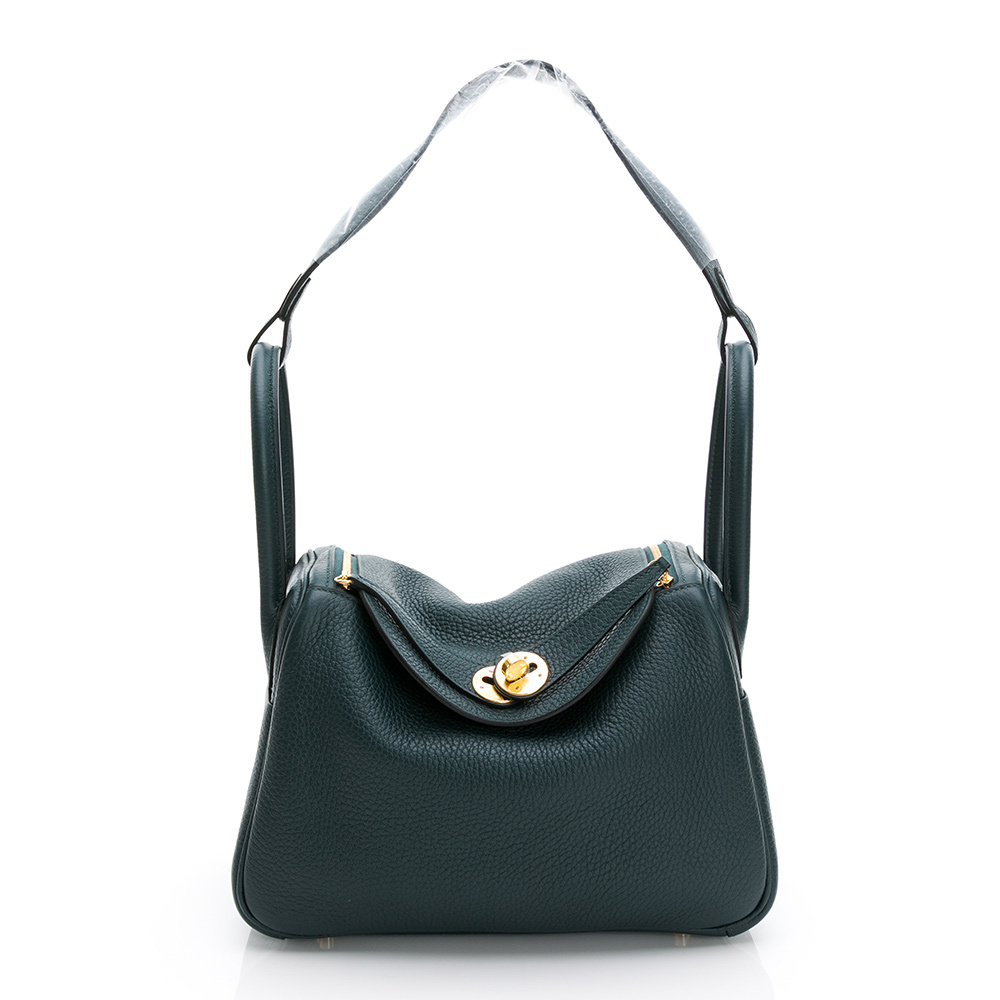 HERMES Lindy 26牛皮轉釦手提/肩背兩用包 (暗藍綠)