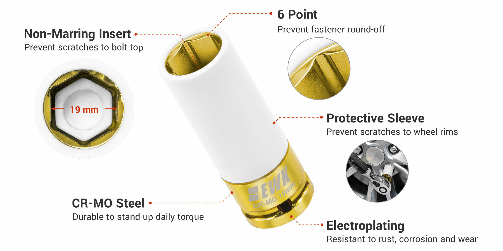 19 mm Lug Nut Socket Thin Wall Wheel Protector | EWK