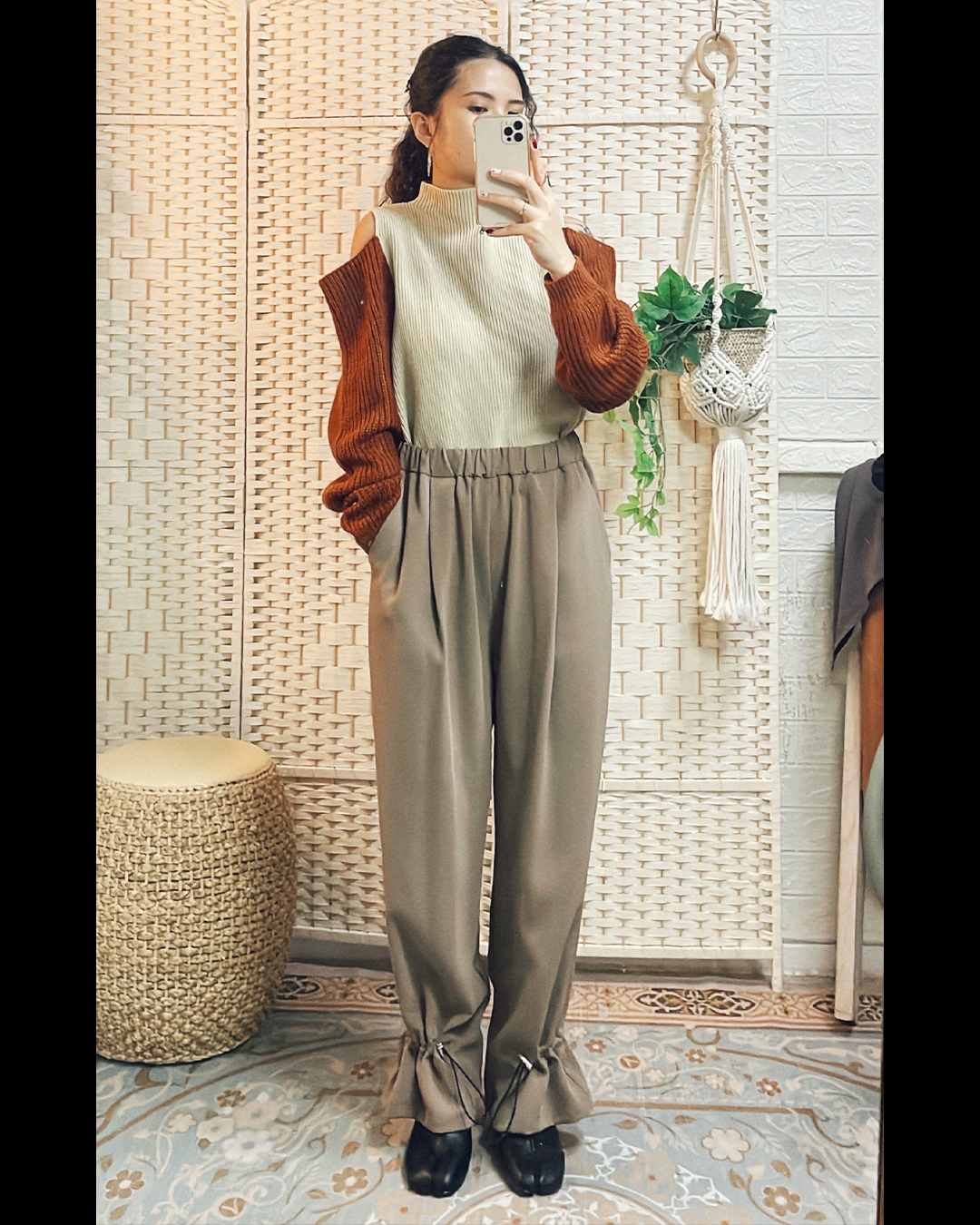 Relaxed Wide Leg Trousers with Strings