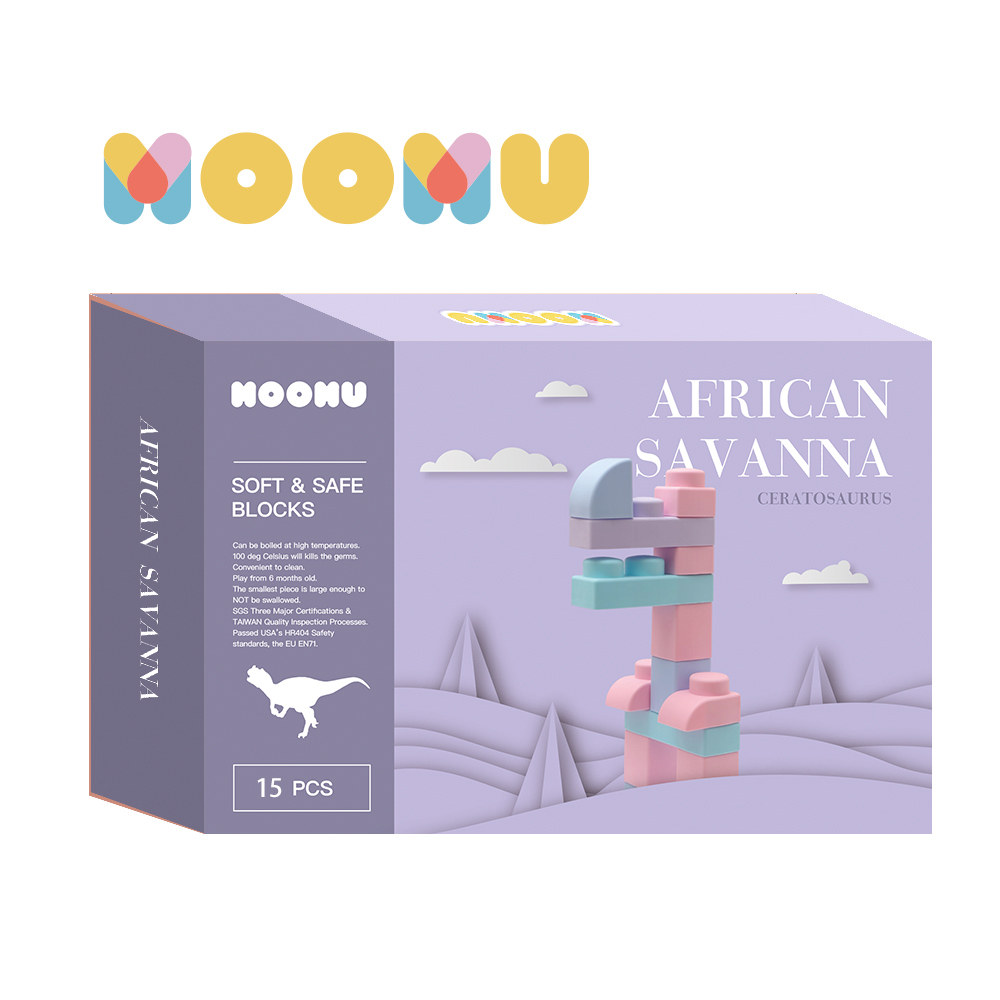 Moomu 香草軟積木15片-恐龍系列-角鼻龍