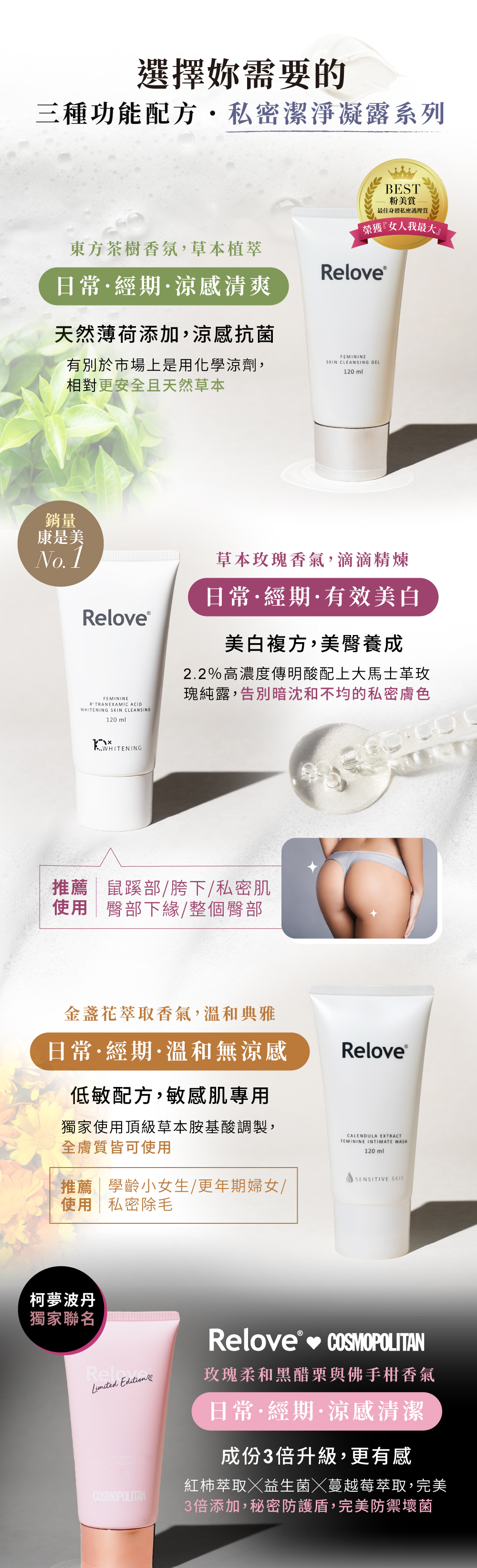 Relove x 柯夢波丹 Cosmopolitan 限量聯名胺基酸私密清潔凝露 120ml