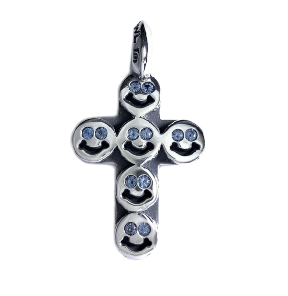 PN1043S Happy Face Cross Pendant with Stones