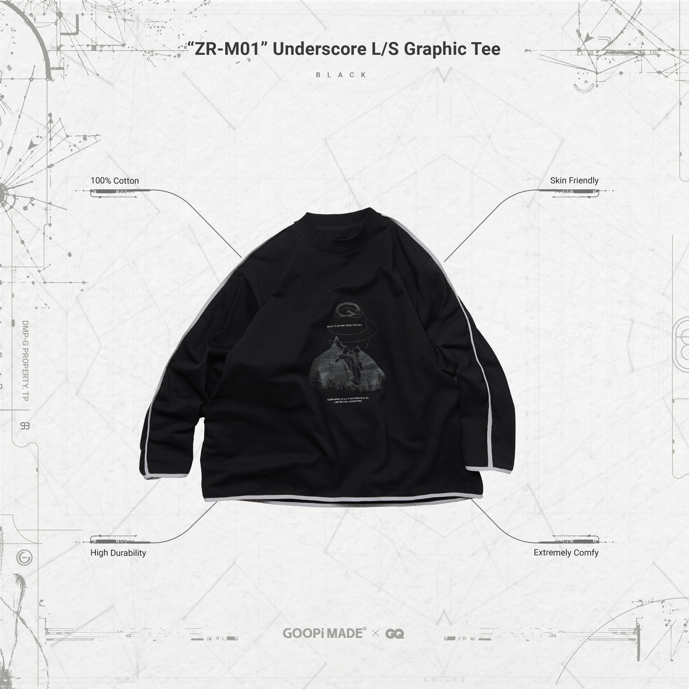 “ZR-M01” Underscore L/S Graphic Tee - Black