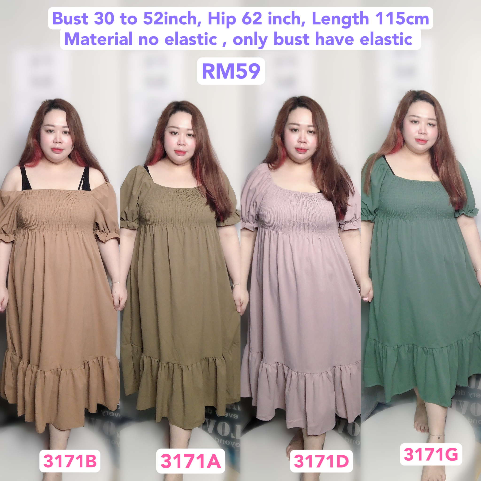 3171 - Dress *Bust 30 to 52inch, Hip 62 inch, Length 115cm