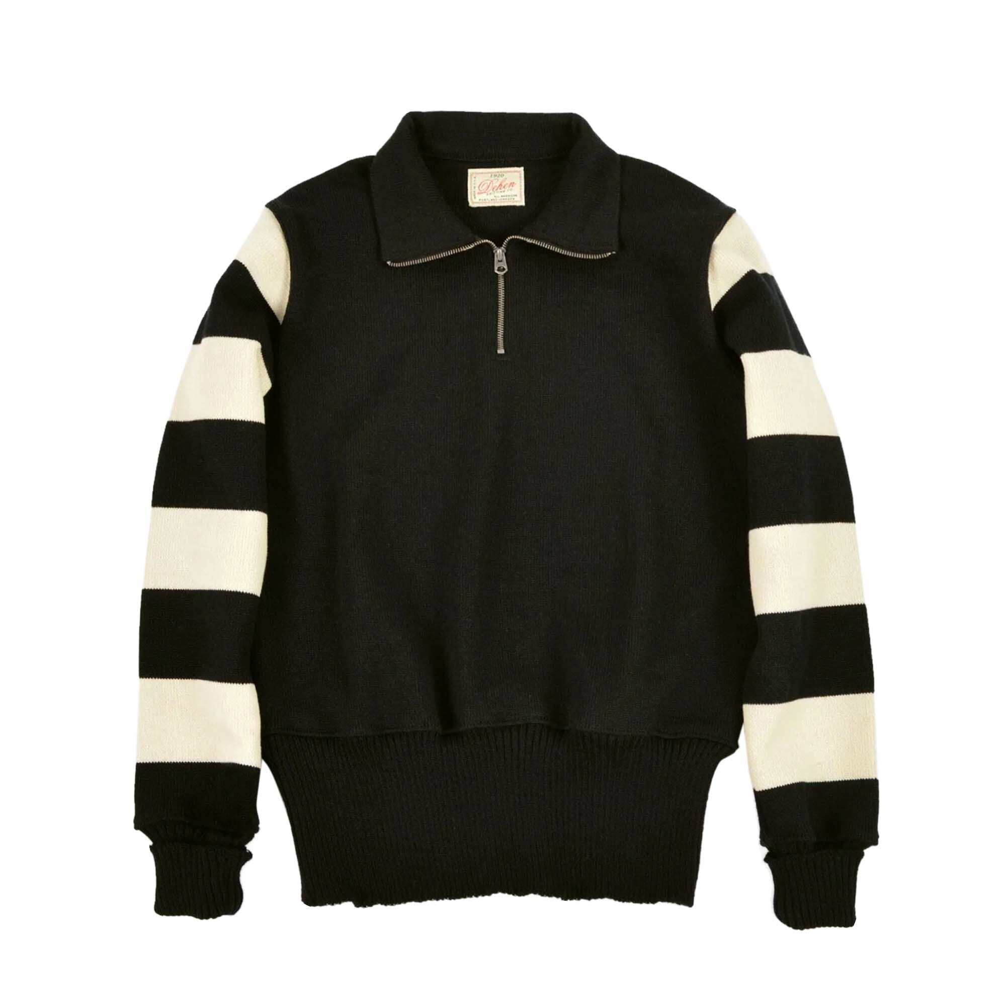 Dehen 1920 - Motorcycle Sweater Black / O.White Stripe