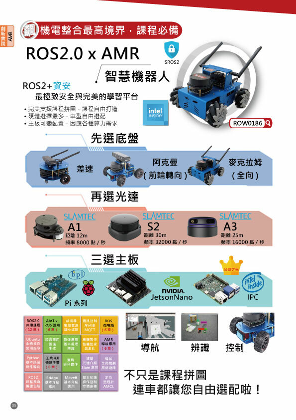 ROS2.0 x AMR智慧機器人（intel ROS2 AMR 最極致安全與完美的學習平台）