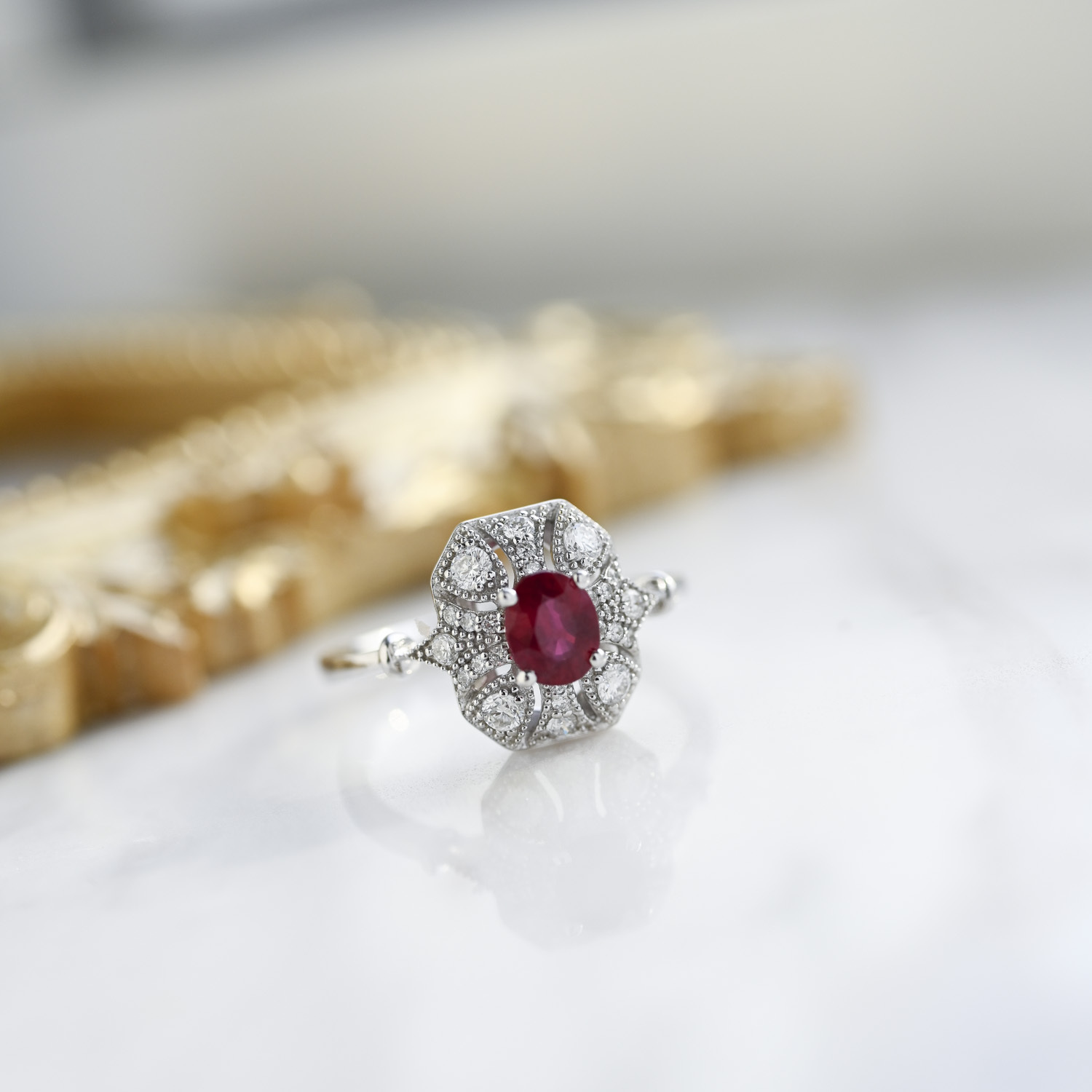 18K Gothic Ruby Diamond Ring