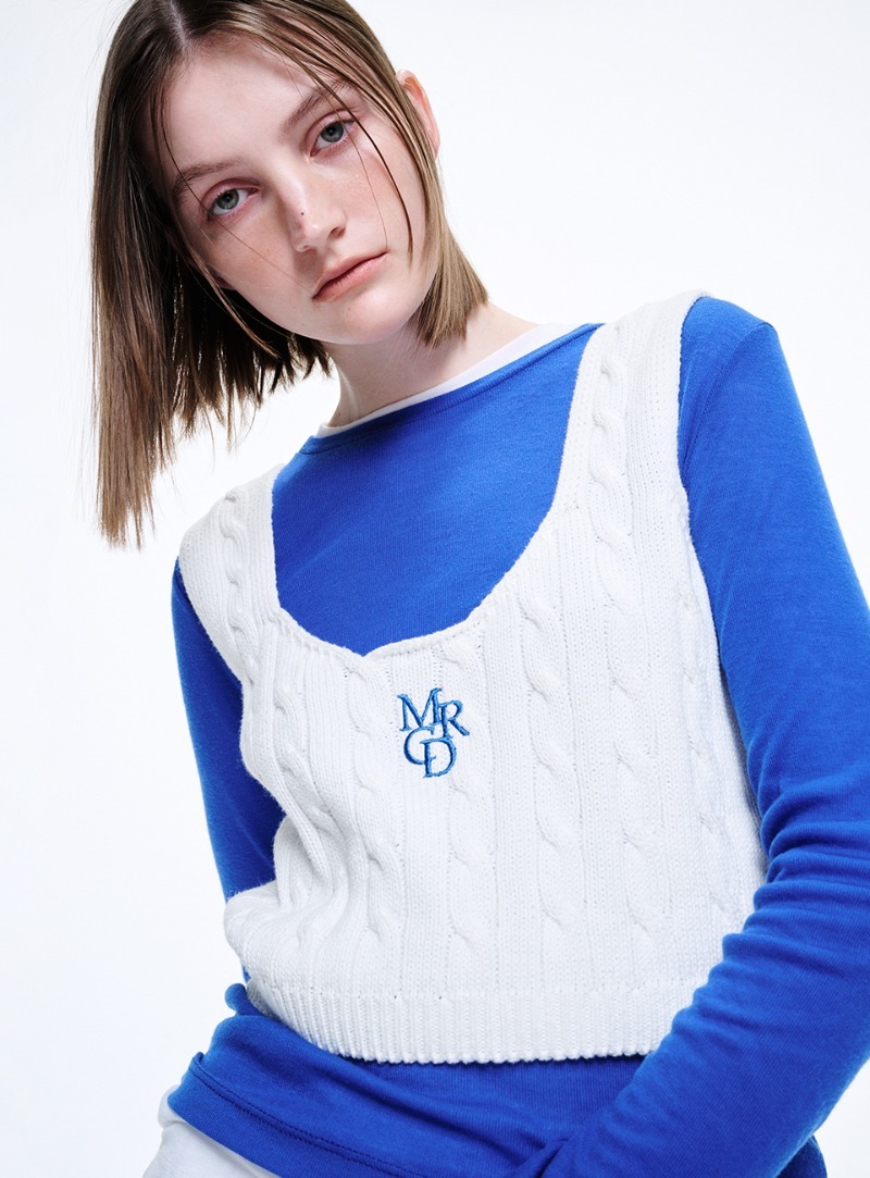 Mardi Mercredi CABLE CROPPED TOP MRCD_WHITE BLUE