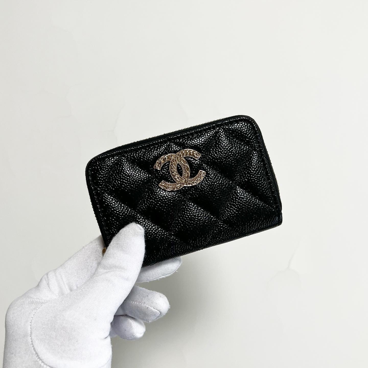 CHANEL Zipper Cardholder(黑x香檳金CC)