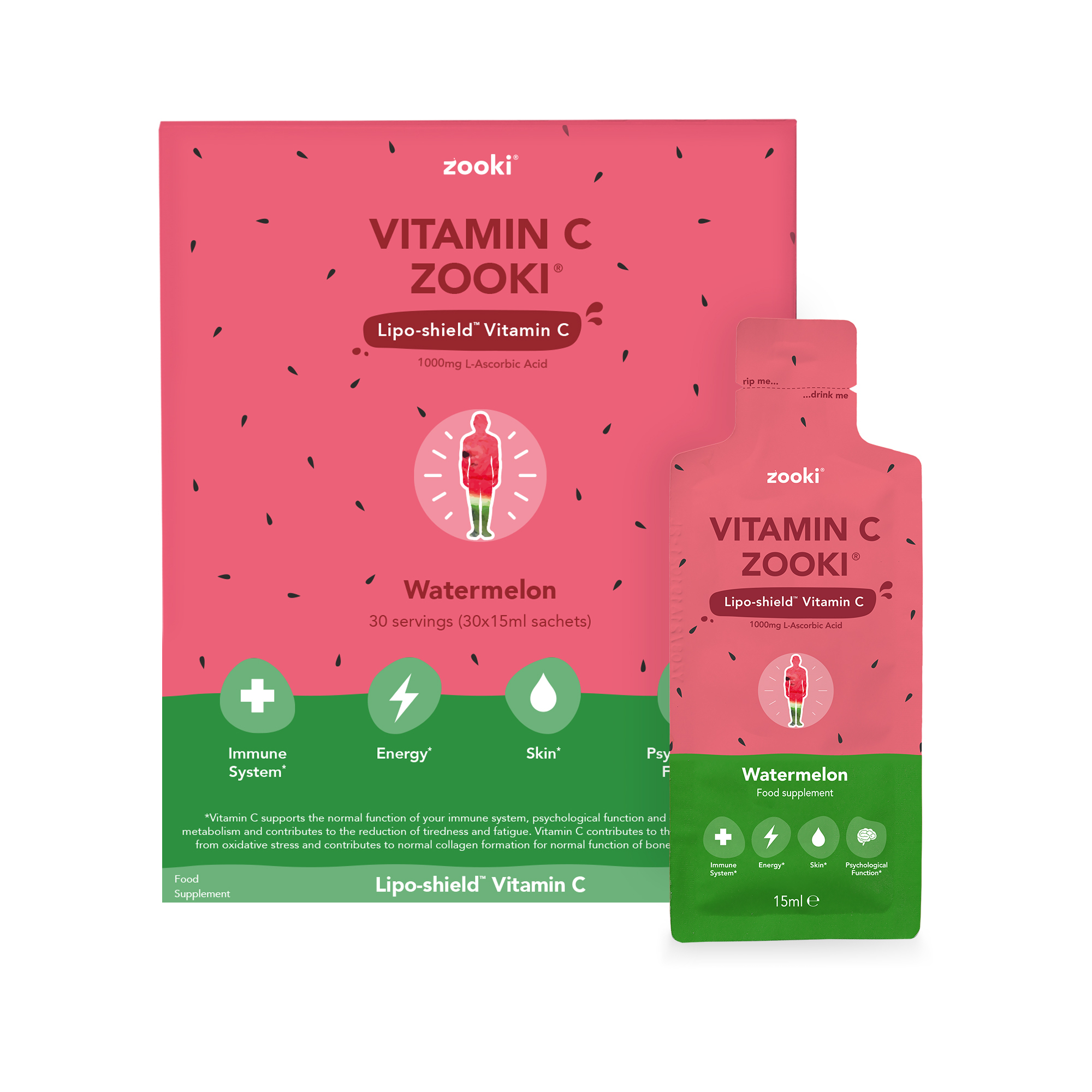 YourZooki™ 強效脂質包裹維他命C Zooki（1000mg) #西瓜味 30 袋裝 x15ml