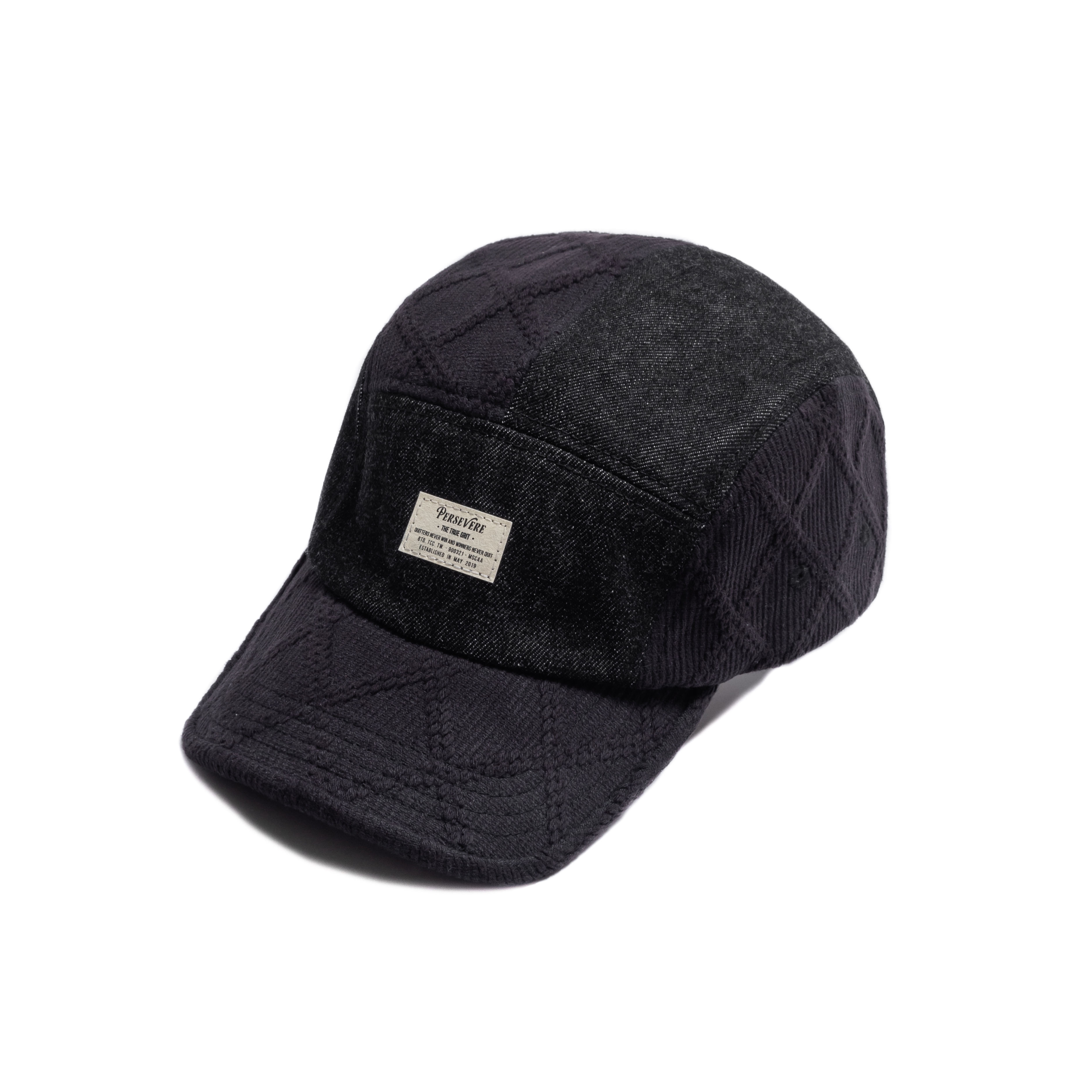 PERSEVERE SPLICED 5-PANEL DENIM CAP - BLACK