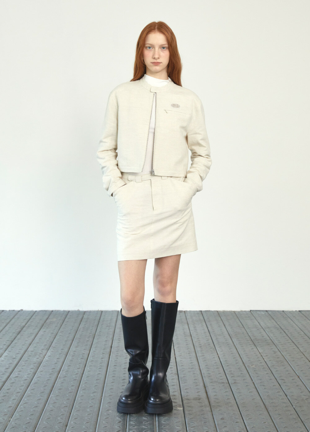 Marithe Francois Girbaud W LINEN BIKER JACKET