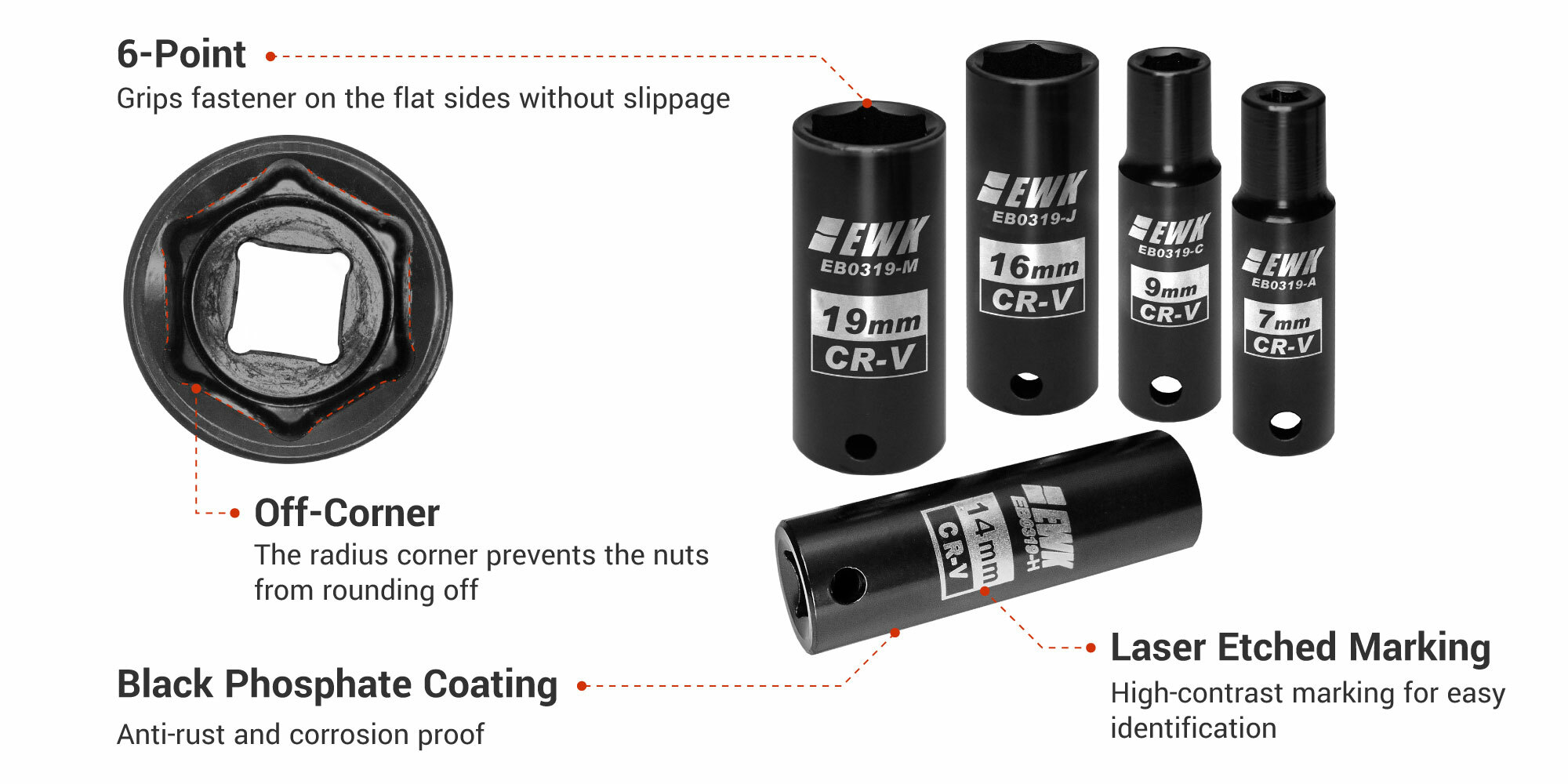 13 Pcs 3/8 inch Drive Metric Deep Well Socket | EWK