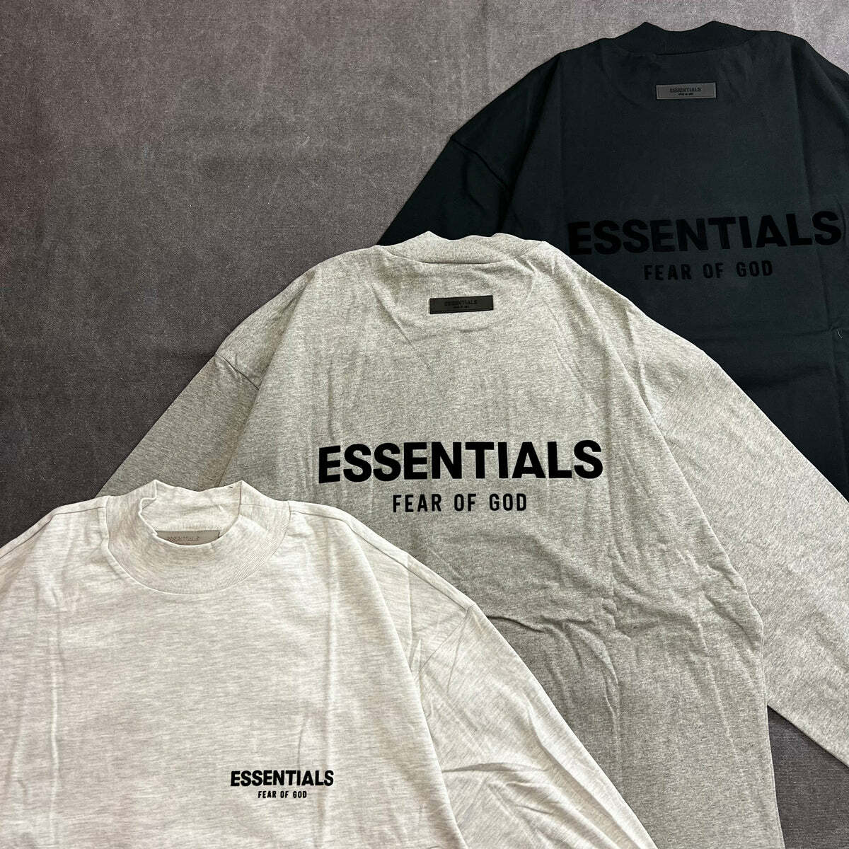 ESSENTIALS L/S TEE(後面有LOGO) - LIGHT OATMEAL/DARK OATMEA