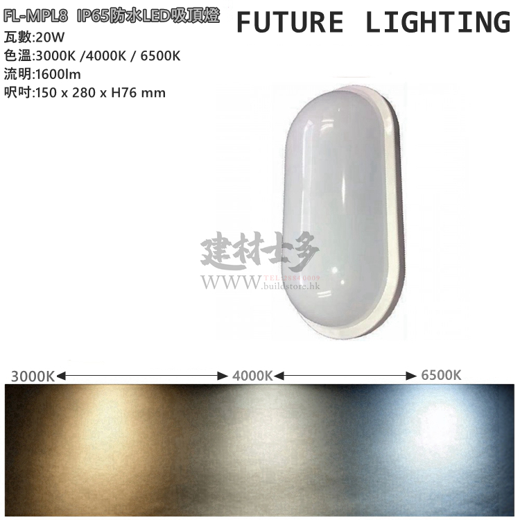 香港 Future Lighting LED IP65防水吸頂燈 20W