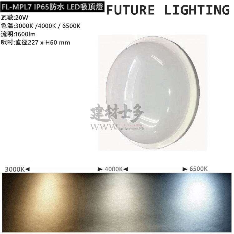 香港 Future Lighting LED IP65防水吸頂燈 20W