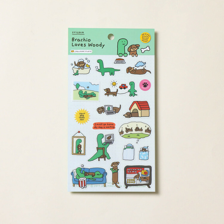 JOGUMAN Brachio Loves Woody Pvc Sticker 小恐龍與狗 透明貼紙