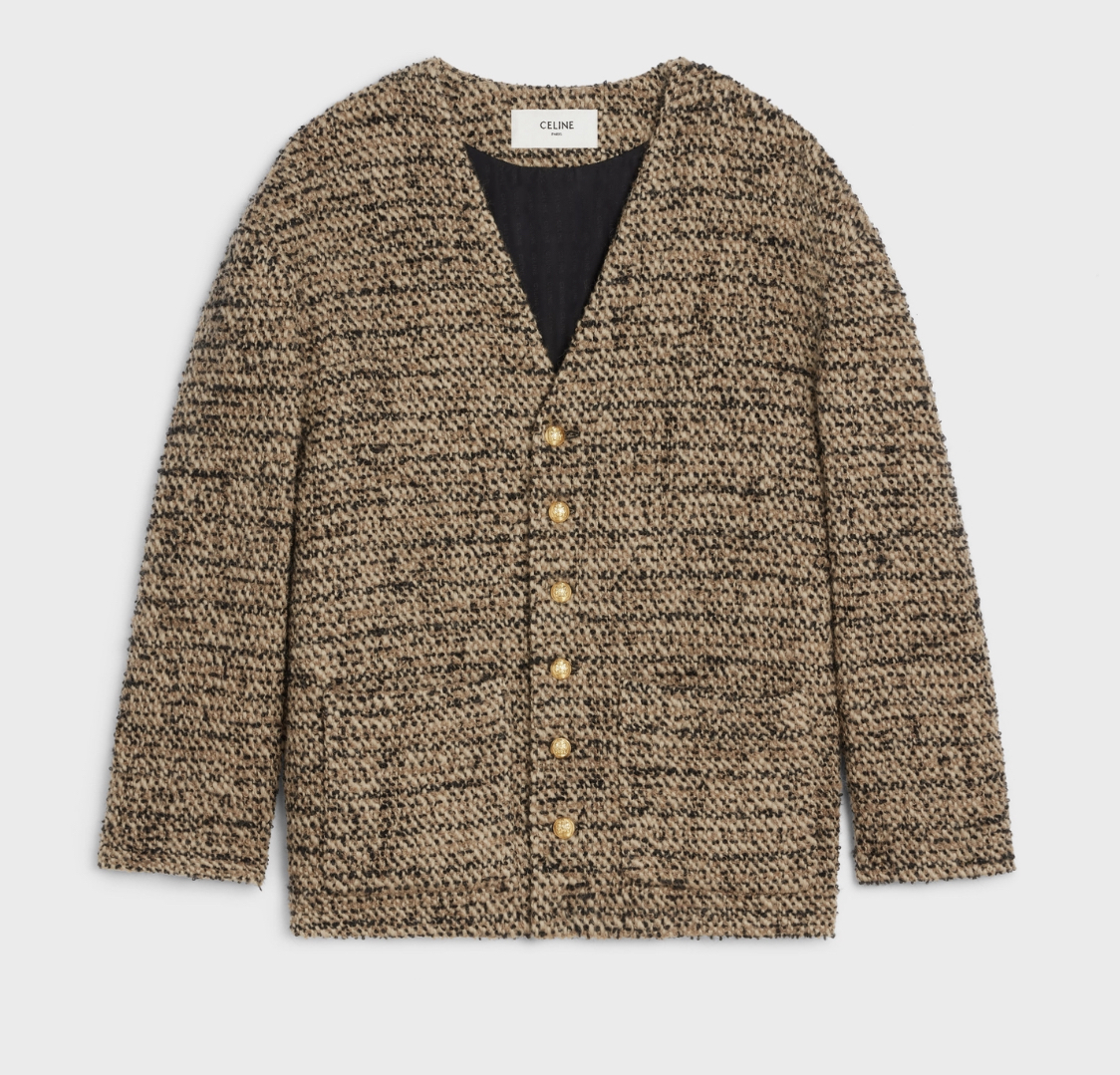 Celine oversized cardigan in tweed leopard